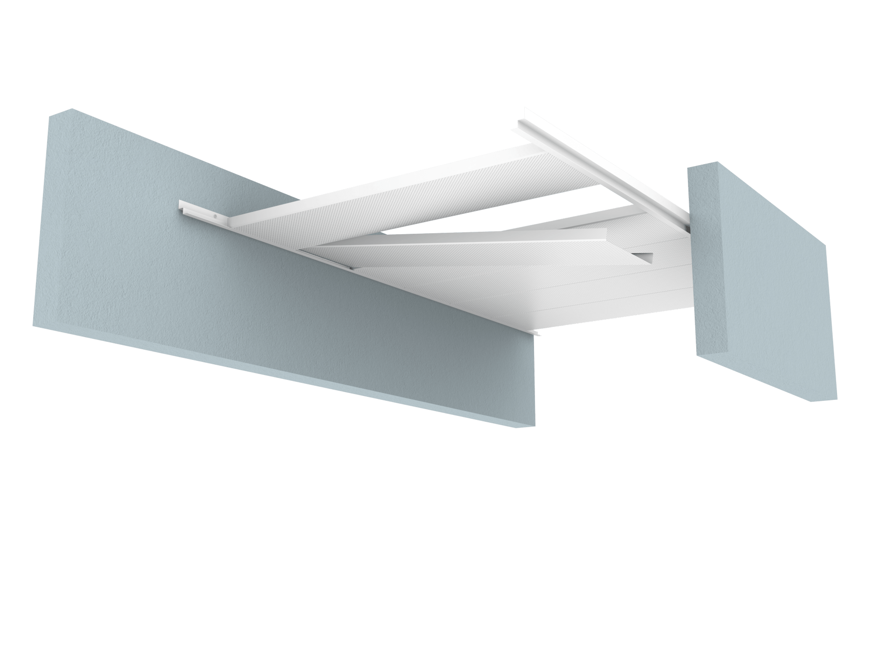 Plafond posé sur profil de rive apparent avec bacs PM2, PM3, PM4, PM10 ...
