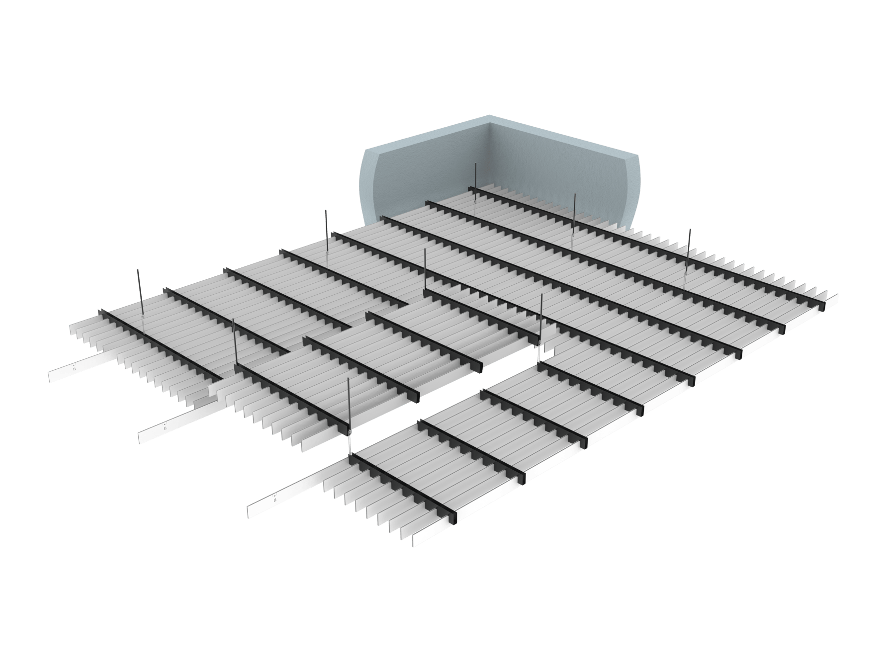 Plafond résille linéaire double peau avec grille Grilam I | Plafometal