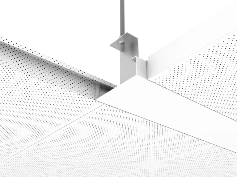 Plafond posé sur profil de rive apparent avec bacs PM2, PM3, PM4, PM10 ...